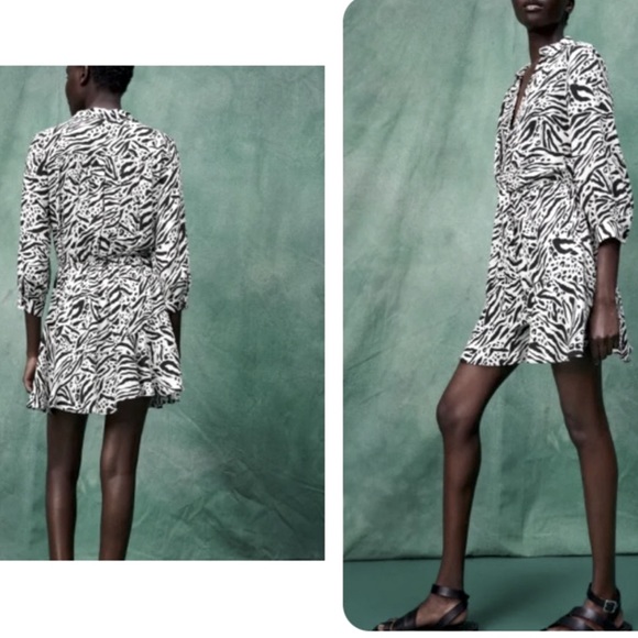 Zara | Dresses | Zara Stunning Long Sleeve Animal Print Collared Shirt ...